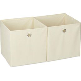 Aufbewahrungsbox Stoff 2er Set, quadratisch, Aufbewahrung für Regal, Stoffbox in Würfelform 30x30x30 cm, beige - Relaxdays