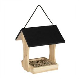 Vogelfutterhaus Holz, zum Aufhängen, Garten, Vogelfutterspender für Kleinvögel, hbt 25,5 x 23 x 21 cm, schwarz - Relaxdays