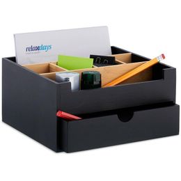 Relaxdays - Schreibtisch Organizer, 1 Schublade, 6 Fächer, Bambus, HxBxT: 13x26x23,5 cm, Büro-Organisator, schwarz/natur