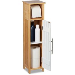 Relaxdays - Toilettenpapierhalter stehend, Badezimmeregal hbt: 71x18x20 cm, mdf & Bambus, wc Papier Schrank, braun/weiß