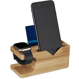 Relaxdays - Ladestation, für Apple Watch & iPhone, Bambus, HxBxT: 6 x 14 x 6,5 cm, Handy-Station & Uhrenständer, natur