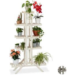 Blumentreppe 5 Stufen, Holz, für innen, freistehend, Shabby-Chic, HxBxT: 142 x 83 x 25 cm, Blumenregal, weiß - Relaxdays