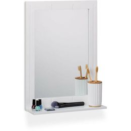 Badspiegel, Wandspiegel mit Ablage, Rahmen, rechteckiger Badezimmerspiegel, h x b x t: 55 x 40 x 12 cm, weiß - Relaxdays