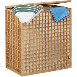 Wäschesammler 2 Fächer, eckige Wäschetruhe mit Wäschesack, Wäschesortierer mit 96 l, hbt: 62x56x35 cm, natur - Relaxdays