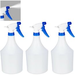 Relaxdays 3 x Sprühflasche Pflanzen, einstellbare Düse, 1 Liter Handsprüher, mit Skala, Kunststoff, Blumensprüher, weiß-blau