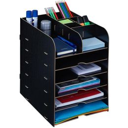 Relaxdays Schreibtisch Organizer mit Dokumentenablage, 12 Fächer, HBT: 34,5 x 25 x 32 cm, Büroorganizer MDF, schwarz