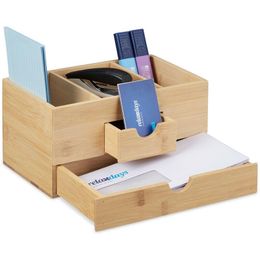 Relaxdays - Schreibtisch Organizer, 2 Schubladen, 3 Fächer, aus Bambus, HxBxT: 12 x 24 x 14,5 cm, Büroorganizer, natur