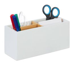 Schreibtisch Organizer, Bambus, 4 Fächer, für Bürobedarf & Kosmetika, Stiftehalter, hbt: 8 x 21 x 9 cm, weiß - Relaxdays