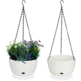 Relaxdays Blumenampel mit Wasserspeicher, 2er Set, HxD 60 x 24 cm, außen & innen, hängender Blumentopf, Kunststoff, weiß