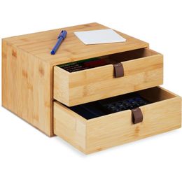 Relaxdays - Schreibtisch Organizer, Büroorganisator 2 Schubladen, Bambus, Schubladenkasten, hbt: 14,5 x 25 x 20 cm, natur