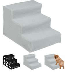 Relaxdays - Hundetreppe 3 Stufen, kleine & große Hunde, Bett & Couch, Stoffbezug, Tiertreppe innen, hbt 30x35x45 cm, grau