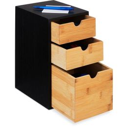 Relaxdays - Schubladenbox, Bambus, 3 Schubladen, HxBxT: 28 x 17 x 21,5 cm, Schreibtisch Organizer, Büro, natur/schwarz