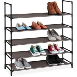 Xl Schuhregal Stecksystem, 5 Ebenen, für 20 Paar Schuhe, Stoff Schuhständer, HxBxT: 90,5 x 87,5 x 30 cm, braun - Relaxdays