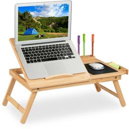 Relaxdays - Laptoptisch für Bett & Couch, klappbarer Betttisch, hbt: 17,5x62x34 cm, Bambus, Schublade u. Mauspad, natur