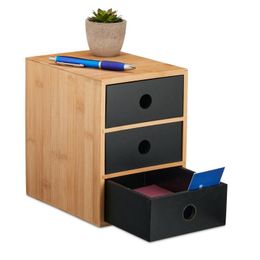 Relaxdays - Schreibtisch Organizer, 3 Schubladen, Bambus & mdf, Schreibtischbutler Büro, hbt: 21x15x20 cm, natur/schwarz