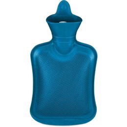 Relaxdays Wärmflasche, 1 Liter, ohne Bezug, Kinder & Erwachsene, Gummi, Warmwassertasche mit Schraubverschluss, blau