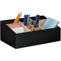 Relaxdays - Schreibtisch Organizer, 12 Fächer, verstellbar, Bambus & mdf, Badorganizer, hbt 12 x 30 x 18 cm, schwarz/natur