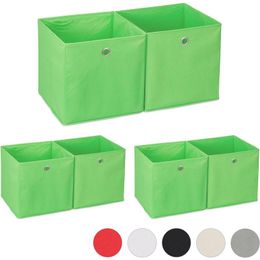 Relaxdays 6 x Aufbewahrungsbox Stoff, quadratisch, Aufbewahrung für Regal, Stoffbox in Würfelform, HxBxT: 30 x 30 x 30 cm, grün
