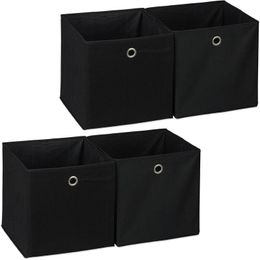 Relaxdays 4 x Aufbewahrungsbox Stoff, quadratisch, Aufbewahrung für Regal, Stoffbox in Würfelform, HxBxT: 30 x 30 x 30 cm, schwarz