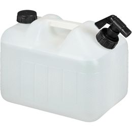 Wasserkanister mit Hahn, 10 Liter, Kunststoff bpa-frei, Schraubdeckel, Griff, Camping Kanister, weiß/schwarz - Relaxdays