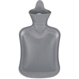 Wärmflasche, 1 Liter, ohne Bezug, Kinder & Erwachsene, Gummi, Warmwassertasche mit Schraubverschluss, grau - Relaxdays