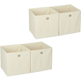 Relaxdays 4 x Aufbewahrungsbox Stoff, quadratisch, Aufbewahrung für Regal, Stoffbox in Würfelform, HxBxT: 30 x 30 x 30 cm, beige