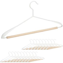 Relaxdays 20 x Kleiderbügel, Anzugbügel mit Hosensteg, T-Shirts, Jacken & Hosen, Holz & Metall, 43 cm breit, Bügel Set, weiß