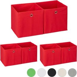 Relaxdays 6 x Aufbewahrungsbox Stoff, quadratisch, Aufbewahrung für Regal, Stoffbox in Würfelform, HxBxT: 30 x 30 x 30 cm, rot