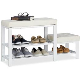 Schuhbank mit Hocker, gemütliche Sitzpolster, Schuhablage 2 Ebenen, Kinder, hbt: 50 x 90,5 x 30,5 cm, weiß - Relaxdays