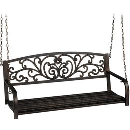 Hängebank, 2-Sitzer, Gartenschaukel zum Aufhängen, Vintage Design, Metall, hbt 190x133x55 cm, schwarz-bronze - Relaxdays
