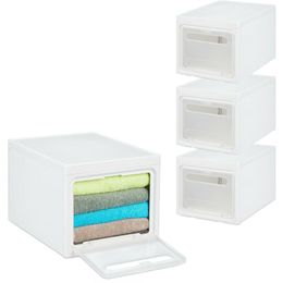 Relaxdays - Aufbewahrungsboxen 4er Set, stapelbare Plastikboxen, 31L, mit Deckel & halbtransparenter Tür, Kunststoff, weiß