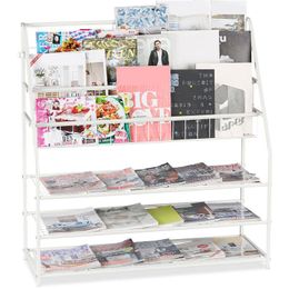 Relaxdays - xl Zeitschriftenregal, hbt: 96 x 97 x 37 cm, Metall, freistehend, Zeitschriftenständer für Wohnzimmer, weiß