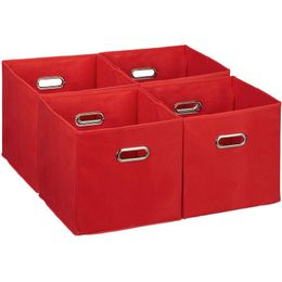 Aufbewahrungsbox 4er Set, faltbare Regalboxen, HxBxT: 30 x 30 x 30 cm, mit Griffen, Faltboxen für Regale, rot - Relaxdays