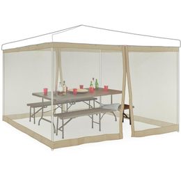 Moskitonetz für 3 x 3 m Pavillon, 2 Seitenteile, mit Reißverschluss & Klettband, 12 m xl Mückennetz, beige - Relaxdays