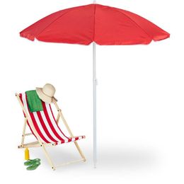 Sonnenschirm, ø 160 cm, knickbar, höhenverstellbar, UV-Schutz, Strandschirm mit Tasche, Strand & Balkon, rot - Relaxdays