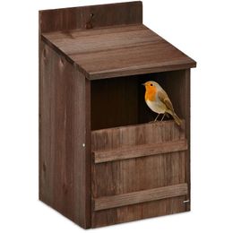 Nistkasten für Halbhöhlenbrüter, aufklappbar, Einflugspalt HxB: 10 x 19,5 cm, Vogelhaus zum Aufhängen, braun - Relaxdays