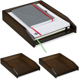 Relaxdays - 3 x Briefablage stapelbar, din A4 Papier, Büro, Schreibtisch, Dokumentenablage Bambus, HxBxT: 6 x 25 x 33 cm, braun