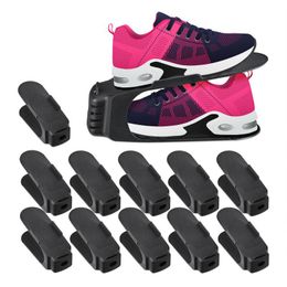 12er Set Schuhstapler, bis Größe 39/40, rutschfeste Schuhablage, Damenschuhe, Fläche BxT 9,5 x 24 cm, schwarz - Relaxdays