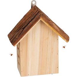 Marienkäferhaus, Holz, HxBxT: 22,5 x 19 x 12,5 cm, zum Aufhängen, Garten, Insektenhotel für Marienkäfer, natur - Relaxdays