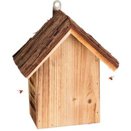 Marienkäferhaus, Holz, HxBxT: 23 x 19 x 12,5 cm, zum Aufhängen, Garten, Insektenhotel für Marienkäfer, natur - Relaxdays