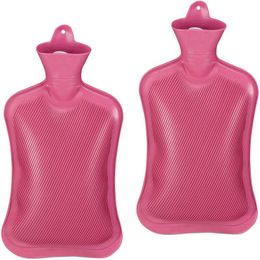 Relaxdays 2 x Wärmflasche ohne Bezug, langlebig, sichere Wärmeflasche, 2 Liter Bettflasche, geruchsneutraler Naturgummi, pink