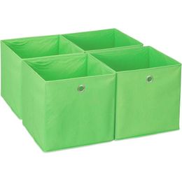 Aufbewahrungsbox 4er Set, faltbare Regalboxen, HxBxT: 30 x 30 x 30 cm, Grifflöcher, Faltboxen für Regale, grün - Relaxdays