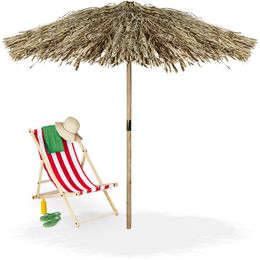 Hawaii Sonnenschirm, Strandschirm HxØ: 250 x 238 cm, handgefertigt, Holz & Palmenblatt, wetterbeständig, natur - Relaxdays