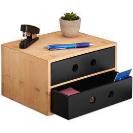 Relaxdays - Schreibtisch Organizer, 2 Schubladen, Bambus & mdf, Schreibtischbutler Büro, hbt: 15x25x20 cm, natur/schwarz