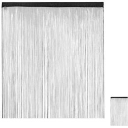 Fadenvorhang im 2er Set, kürzbare Fadengardinen mit Stabtunnel, 145 x 245 cm, Türgardine & Raumteiler, schwarz - Relaxdays