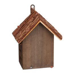 Marienkäferhaus, Holz, HxBxT: 22 x 18 x 12 cm, wetterfest, zum Aufhängen, Insektenhotel für Marienkäfer, braun - Relaxdays