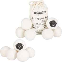 Relaxdays 12 x Trocknerbälle xxl, Trocknerkugeln, Filzbälle für Trockner, aus Schafswolle, umweltschonend, ø 7 cm, weiß