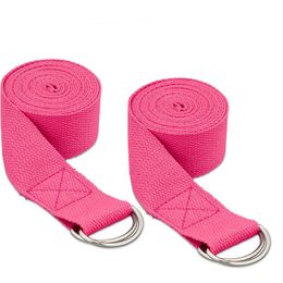 Relaxdays Yogagurt 2er Set, Dehnungshilfe, 250 x 3,8 cm, Yogaband für Anfänger und Fortgeschrittene, Baumwolle, pink