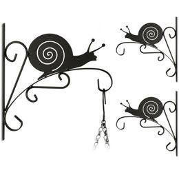 Relaxdays 3x Blumenhaken mit Schnecken-Motiv, Blumenampelhalter für Wand, Metall Garten-Deko, hbt: 30 x 27,5 x 2cm, schwarz