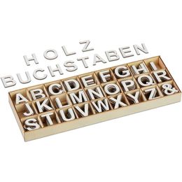 Holzbuchstaben Set, 324 tlg., Großbuchstaben a-z, Und-Zeichen, 3 cm, kleine Buchstaben zum Basteln, Deko, weiß - Relaxdays